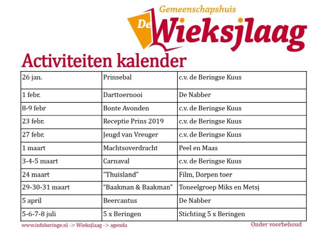 activiteiten kalender wieksjlaag kwartaal 1 | KBO "Kiehk éns Bej Ôs" Beringe